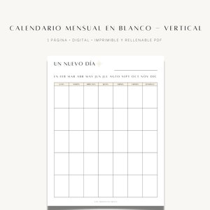 Calendario Mensual En Blanco, Blank Monthly Calendar, Fill in Calendar ...