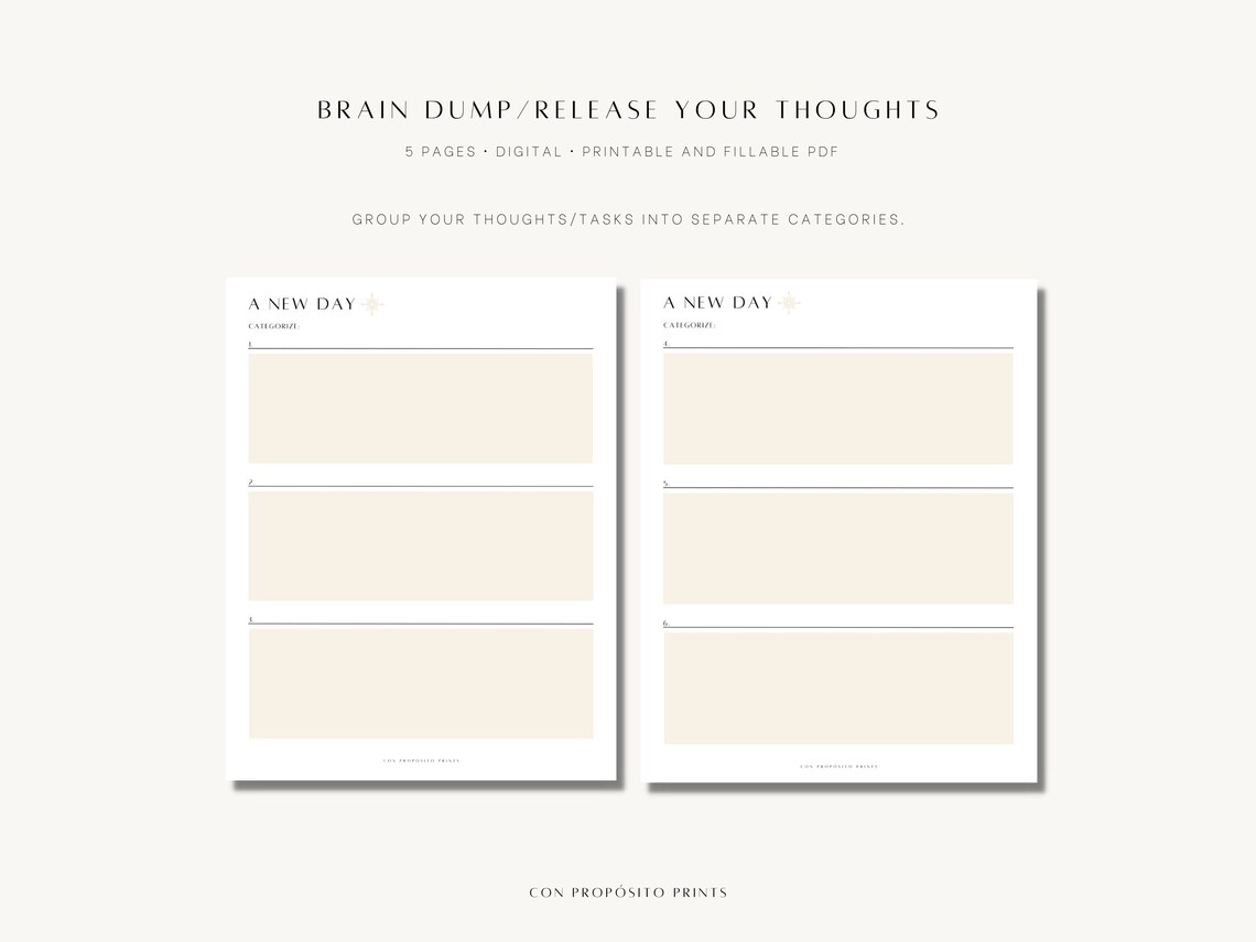Brain Dump, Brain Dump Template, Idea Organizer Planner, to Do List ...