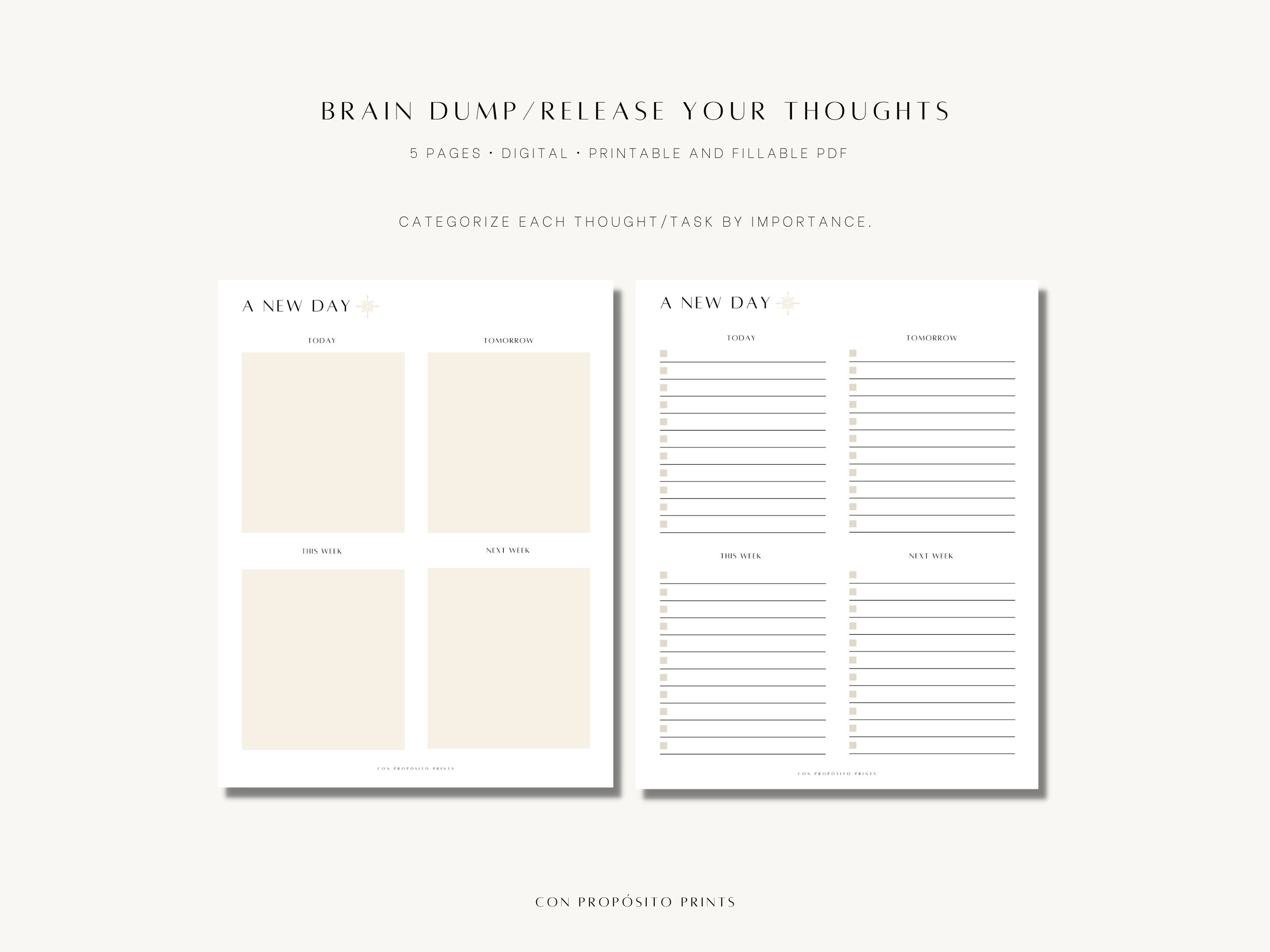 Brain Dump, Brain Dump Template, Idea Organizer Planner, to Do List ...