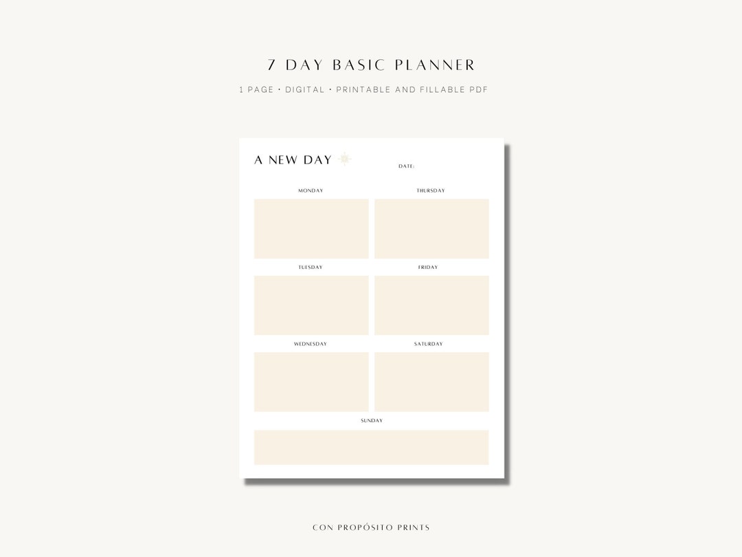 Seven Day Weekly Planner, Weekly Schedule, Work Planner, Daily ...