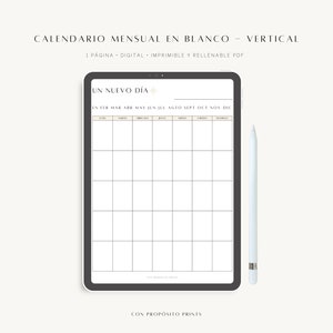 Calendario Mensual En Blanco, Blank Monthly Calendar, Fill in Calendar ...