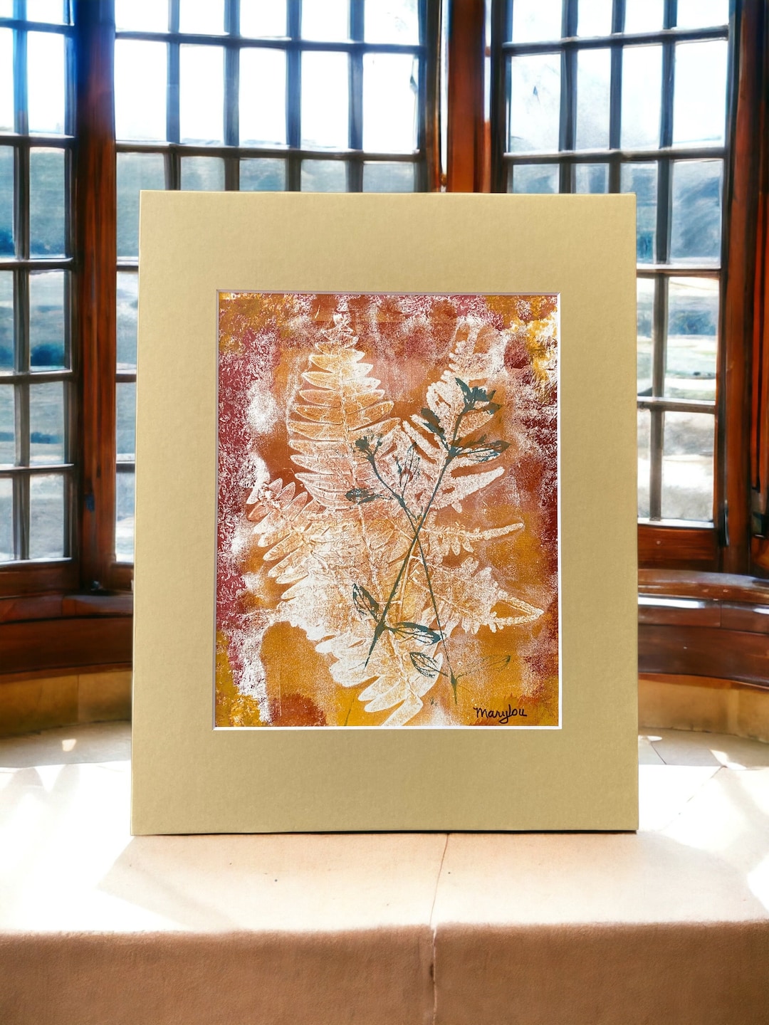 Botanical Monotype Print With Mat, Unique Handmade Wall Art, Ships Free ...