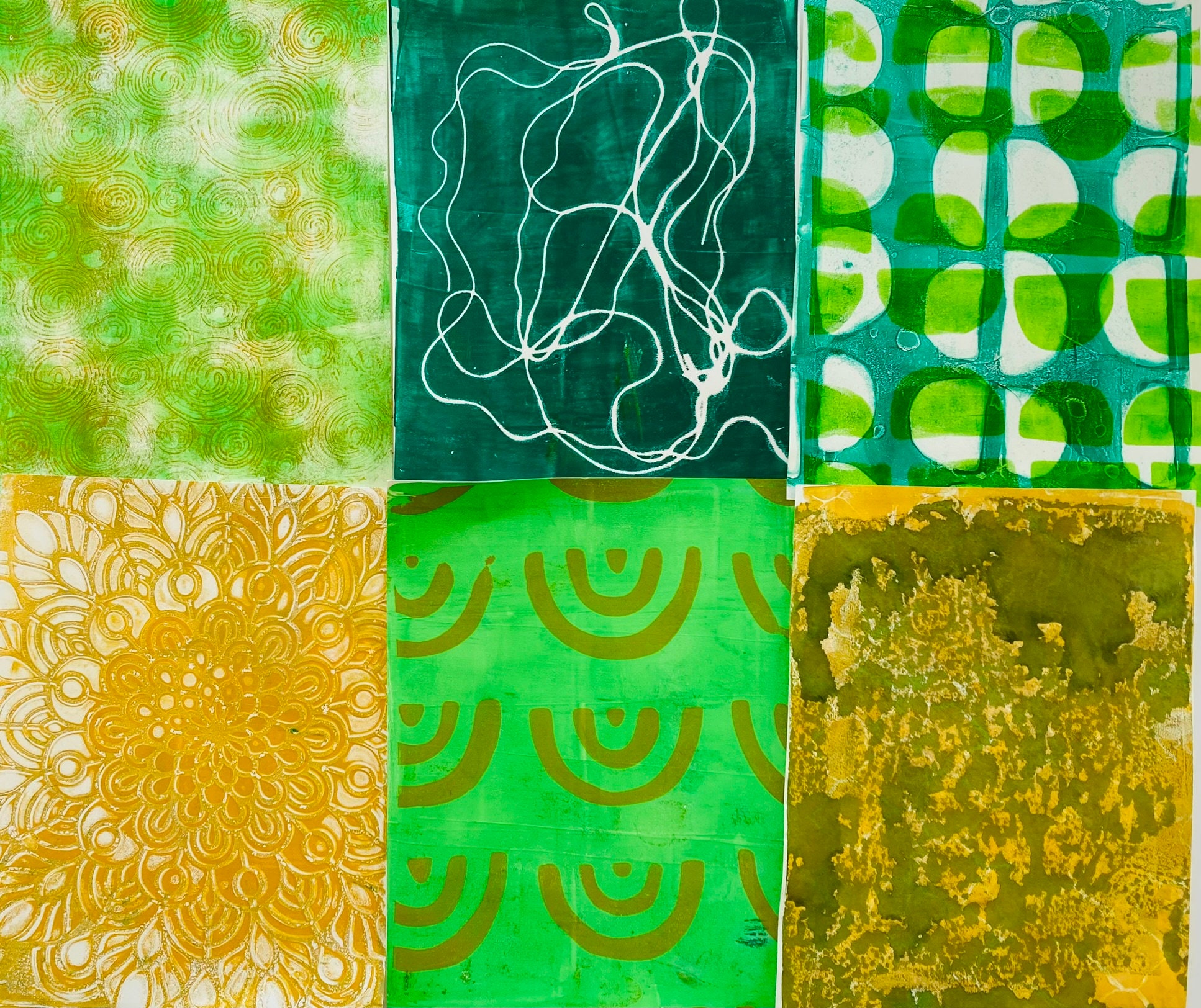 Gelli Prints, Junk Journal Monoprints, SET OF 12, Greens, Golds, Large ...