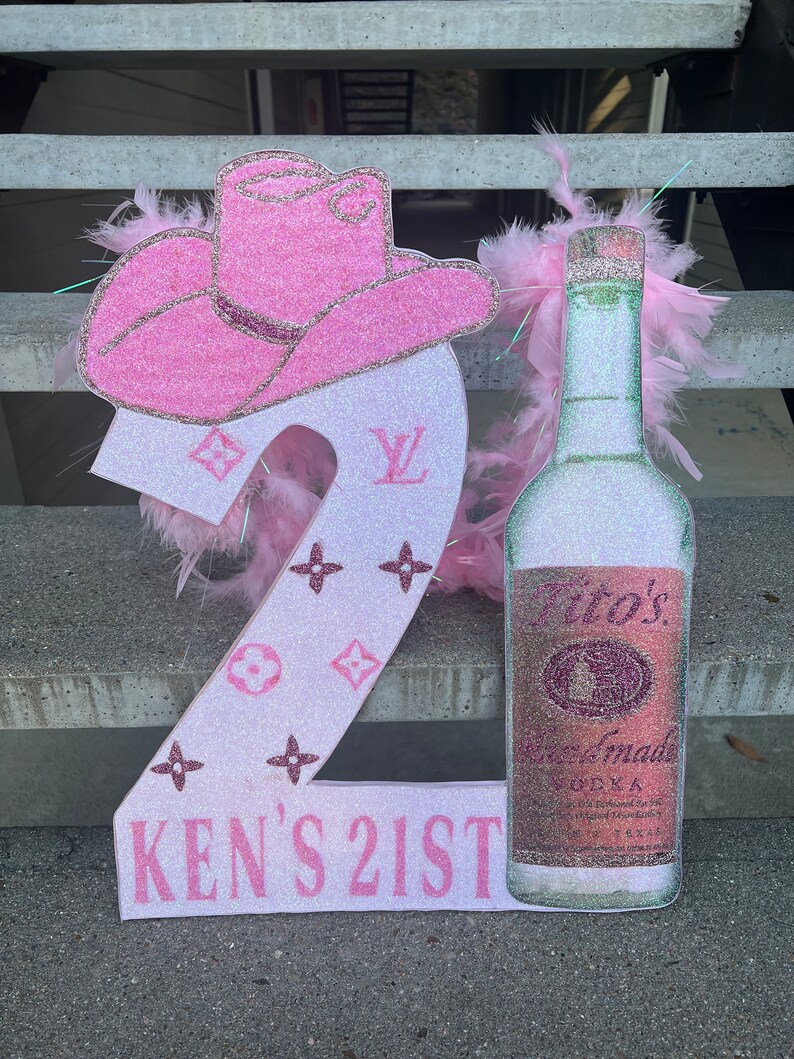 Glitter Custom 21st Birthday Sign W/ Cowboy Hat Crown Diamonds Disco ...