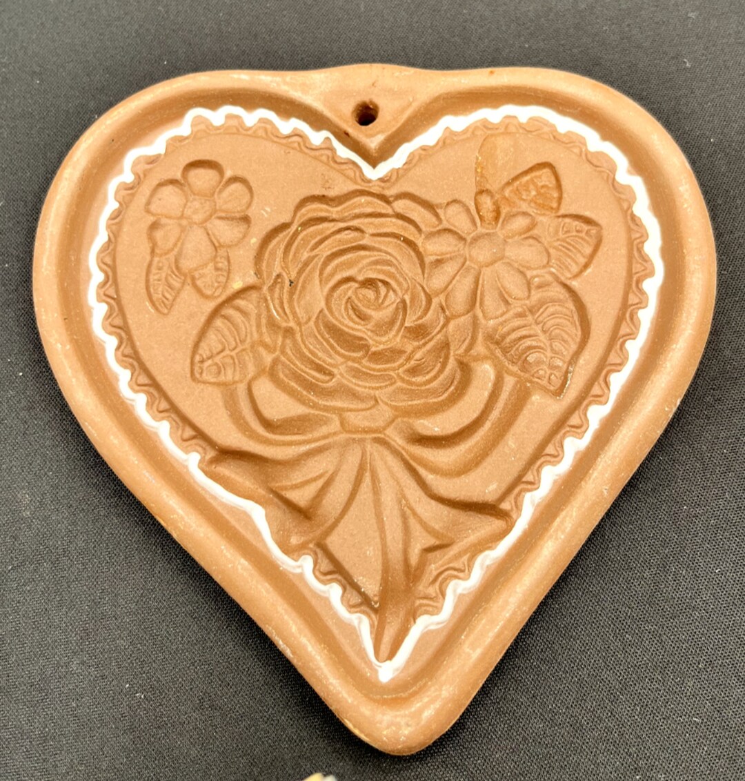 Vintage 1980s Cookie Mold 5.5" Heart Shaped Pressed Art Pottery ...