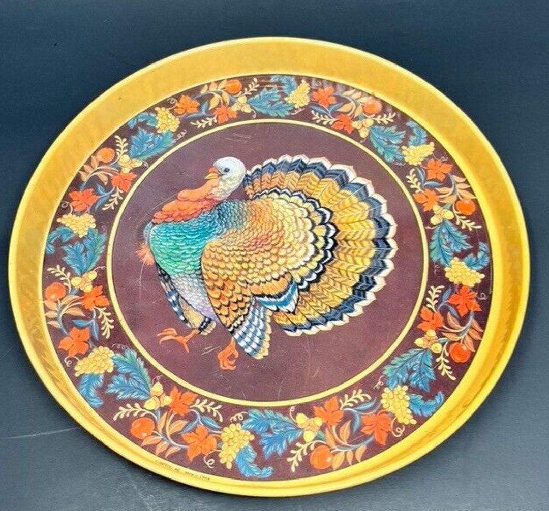Vintage Gibson Gallery Giftco 1992 Tin Turkey Tray in Gold, Fall Colors ...