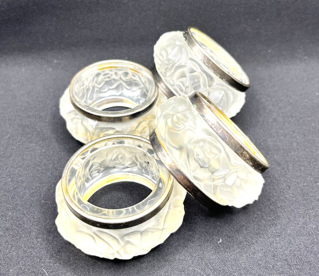 William Adams / Towle Silver " Frosted Rose" Lead Crystal Napkin Rings ...