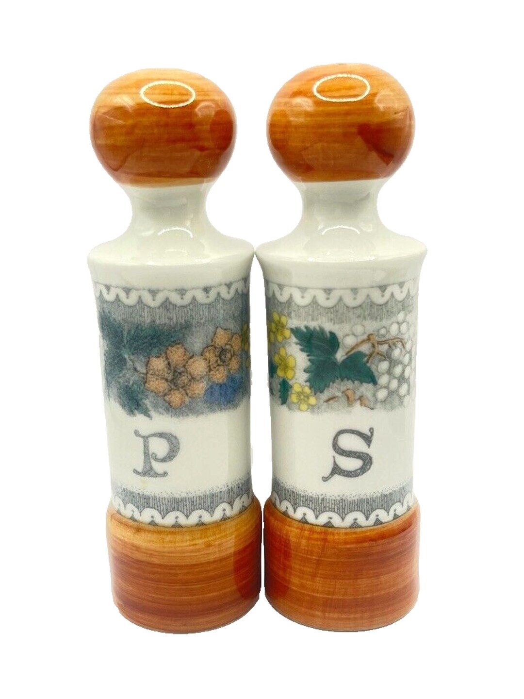 Goebel China Burgund Salt & Pepper Shaker Set Rust Trim Yellow Blue ...