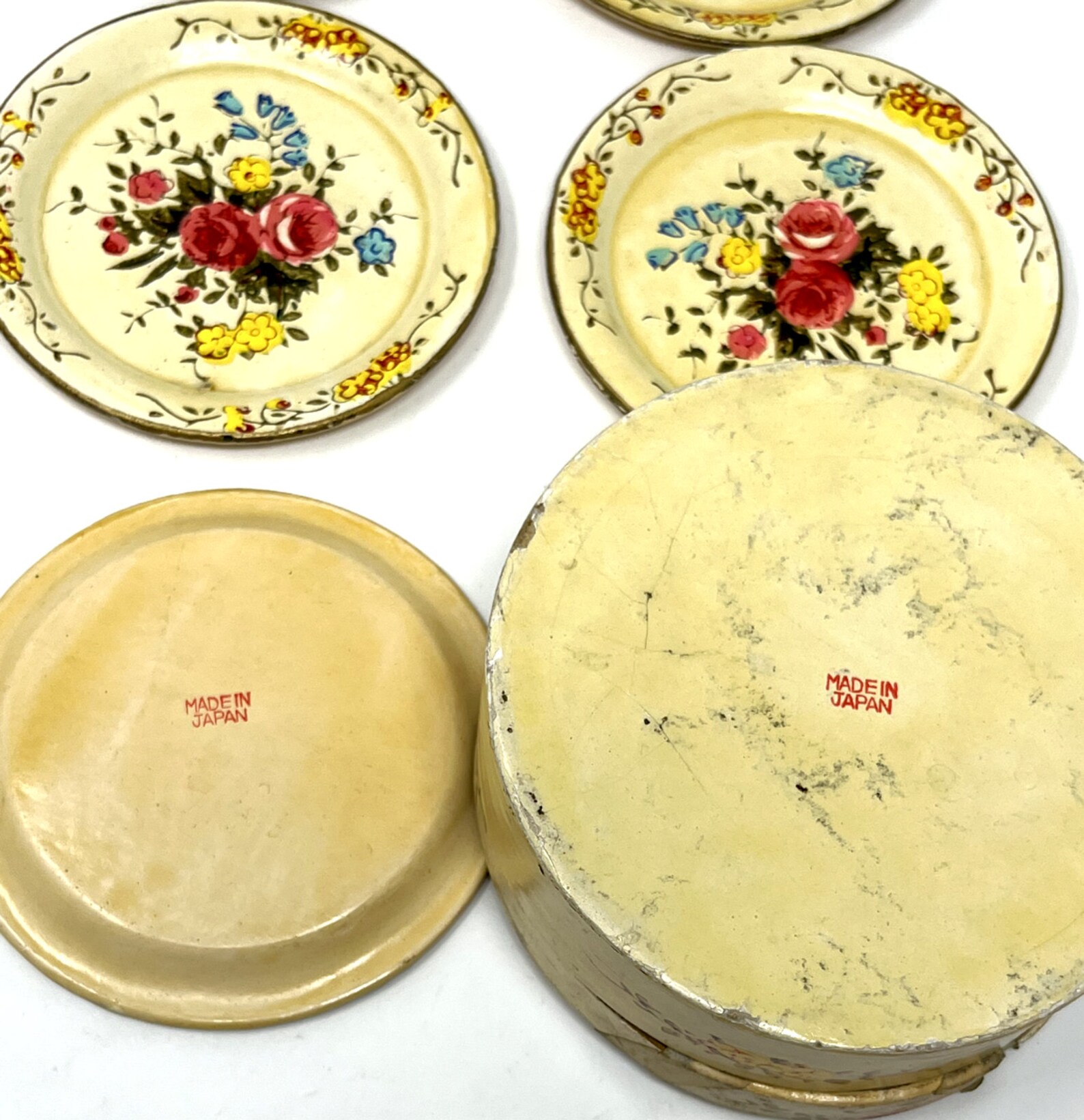 1940-55 Paper Mache Set of 8 Coasters & Box Made in Japan Hand Painted ...