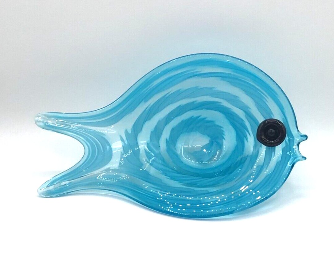 Rare Fish Dish / Decor Blue Art Glass Swirl Design 12" - Etsy