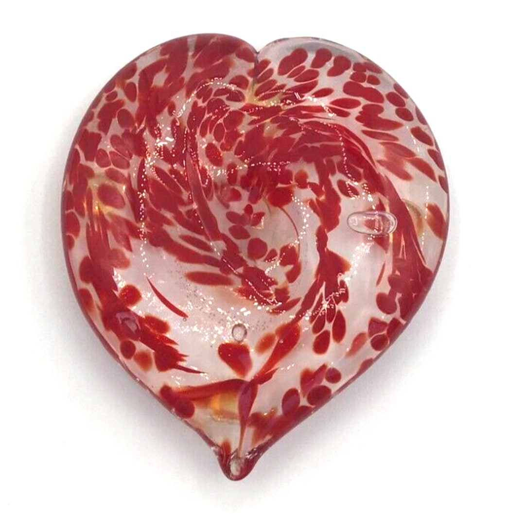 Red Spotted Medium Glass Heart Paperweight Signed 4" - Etsy