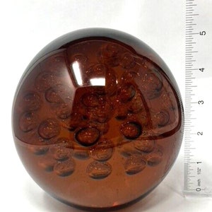 Large Murano Style Amber Glass Sphere Paperweight Controlled Bubbles 5. ...
