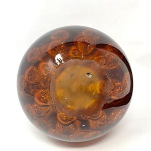 Large Murano Style Amber Glass Sphere Paperweight Controlled Bubbles 5. ...