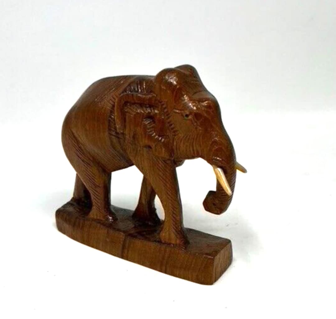 Vintage Small Wooden Elephant W/tusks Hand Carved Into the Base - Etsy