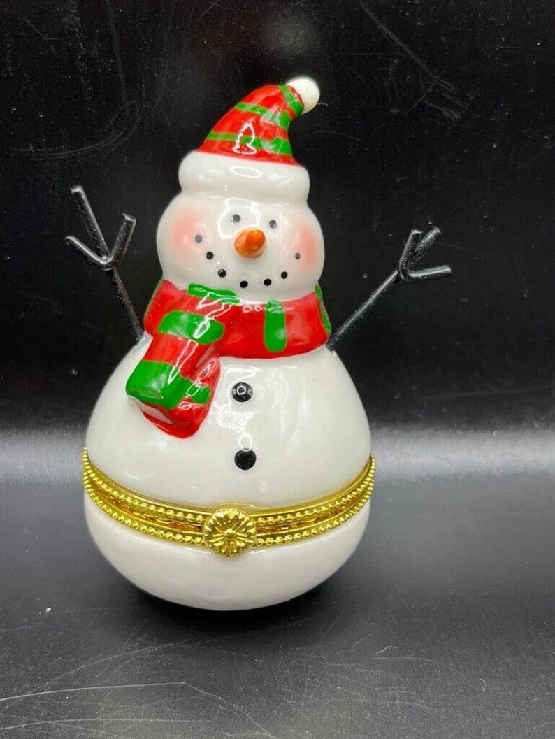 Snow Man Trinket Ceramic Box With Metal Clasp 3.25" - Etsy