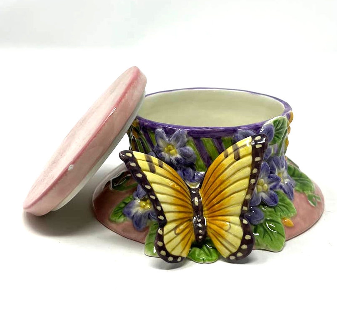 Fitz and Floyd Butterfly Pink Purple Trinket Box With Lid - Etsy