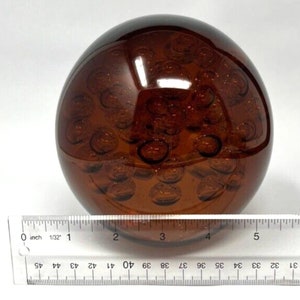 Large Murano Style Amber Glass Sphere Paperweight Controlled Bubbles 5. ...