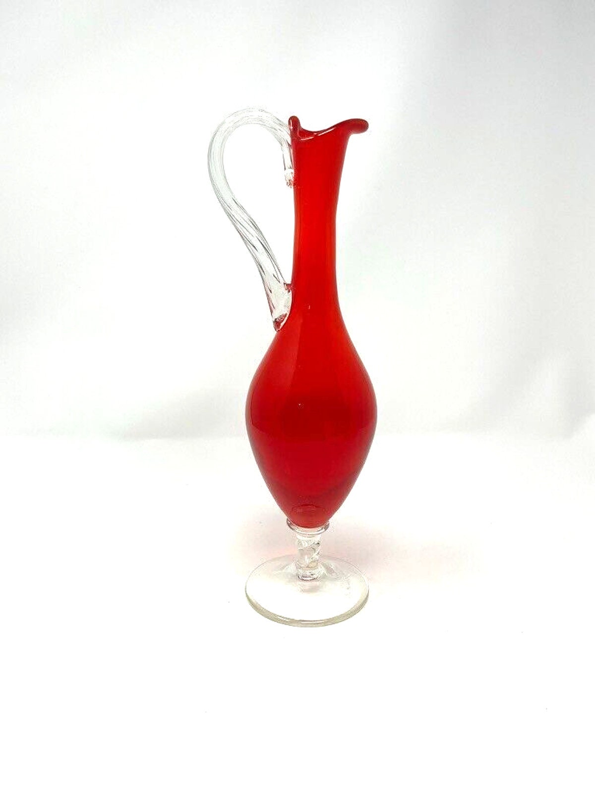 Vintage Mid Century Modern Italian Art Glass RED Ewer Pitcher Twisted ...