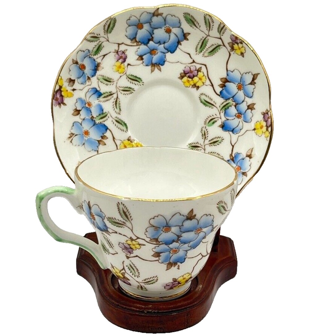 Vintage Foley Blue Floral Bone China Tea Cup and Saucer England - Etsy