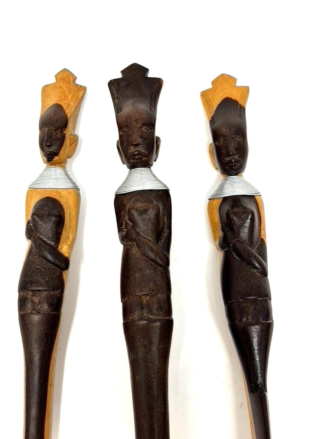 3 Vintage African Zulu Hand Carved 2 Tone Wood Serving Utensils Home ...
