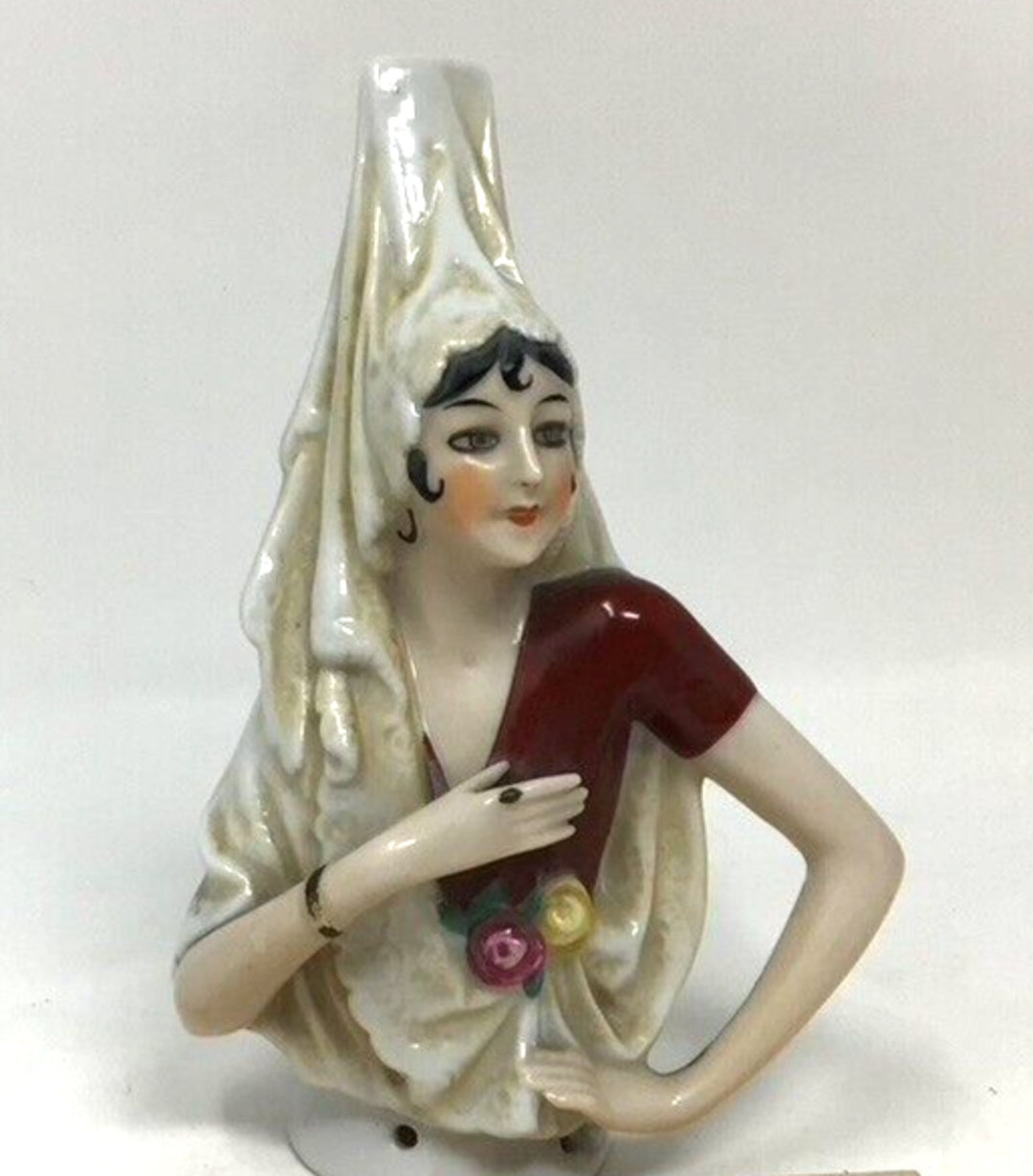 Antique German Germany Porcelain Half Doll Pin Cushion Spanish Fasold ...