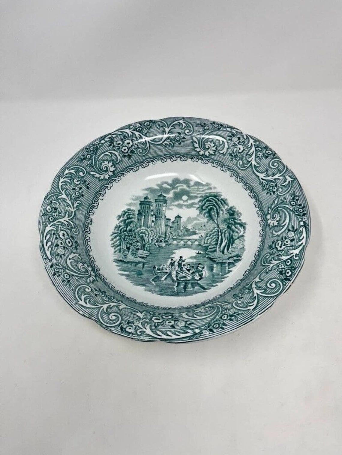 Antique Transferware Green Plate 9.5" Rhine - Etsy