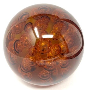 Large Murano Style Amber Glass Sphere Paperweight Controlled Bubbles 5. ...