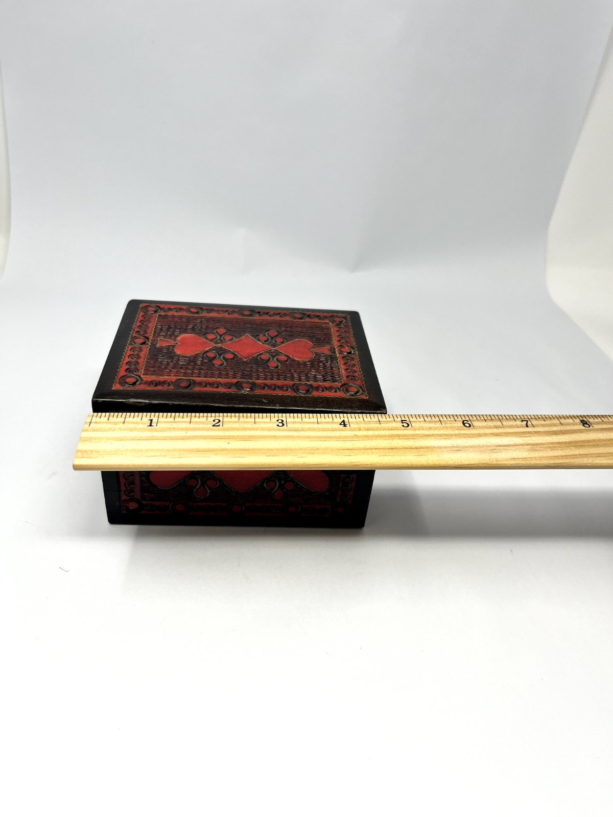 RARE Red Hand Made Wooden Triket Box Made in Poland Hearts Double Lid ...