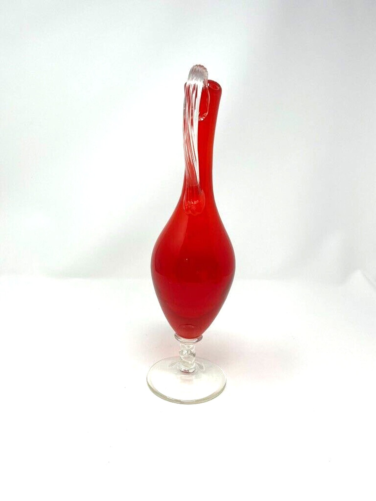 Vintage Mid Century Modern Italian Art Glass RED Ewer Pitcher Twisted ...