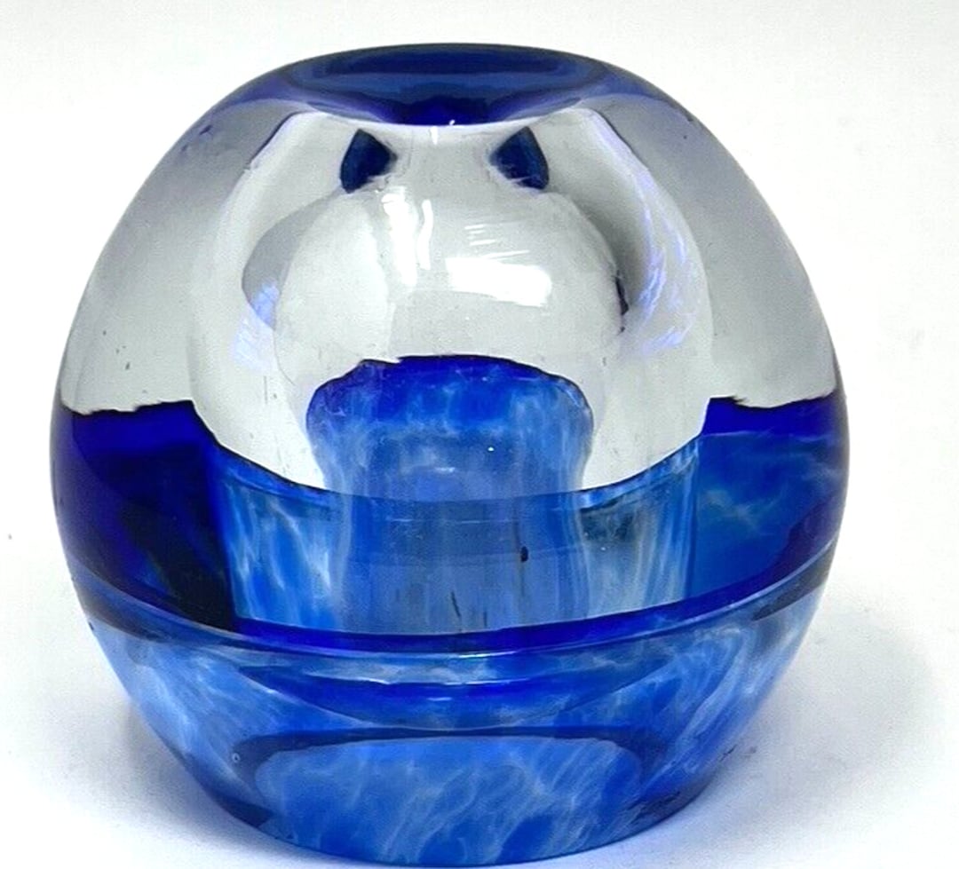 Art Glass Paperweight Oil Lamp Cobalt Blue Gold Clear Handmade Etsy