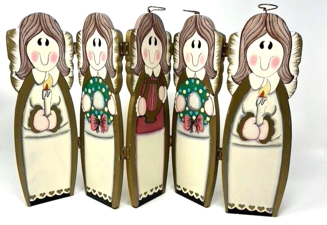 1995 ABC Distributing 5 Angels Folding Screen Christmas 15" Long X 12 ...