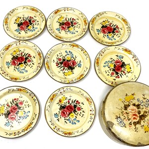 1940-55 Paper Mache Set of 8 Coasters & Box Made in Japan Hand Painted ...