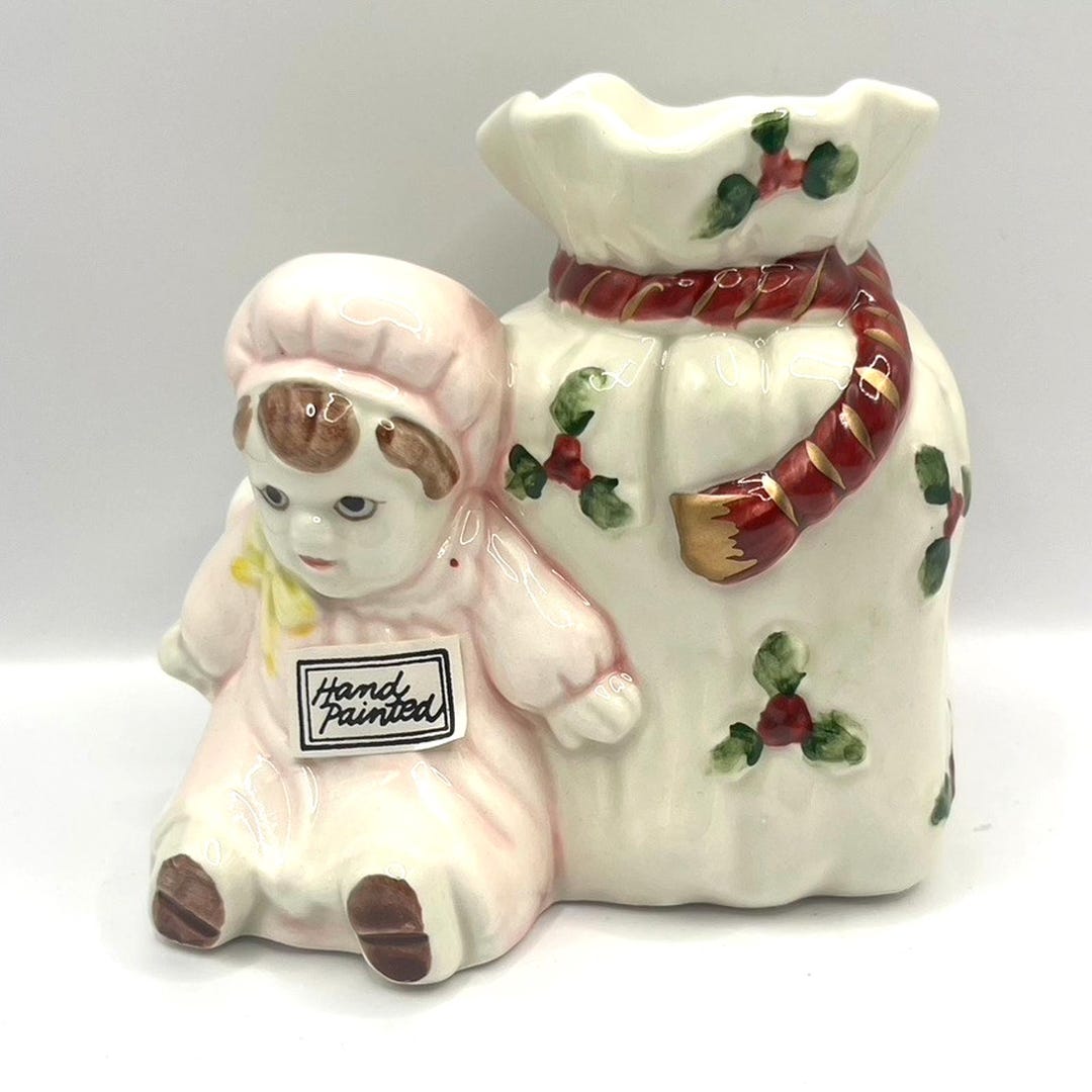 Baby Toy Bag Train Candle Holder Vase Fitz Floyd 1988 Hand Painted ...