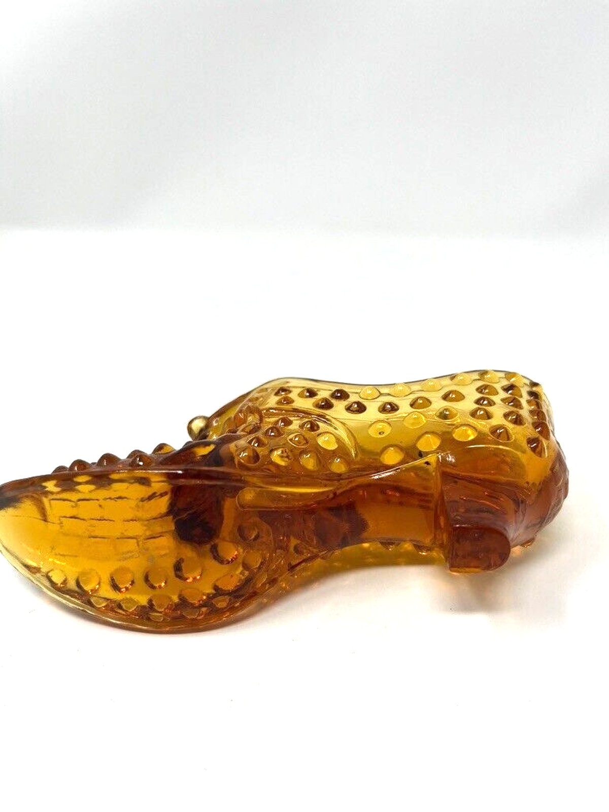 Vintage Fenton Amber CAT HEAD Shoe Slipper Hobnail Collectible Decor 7 ...