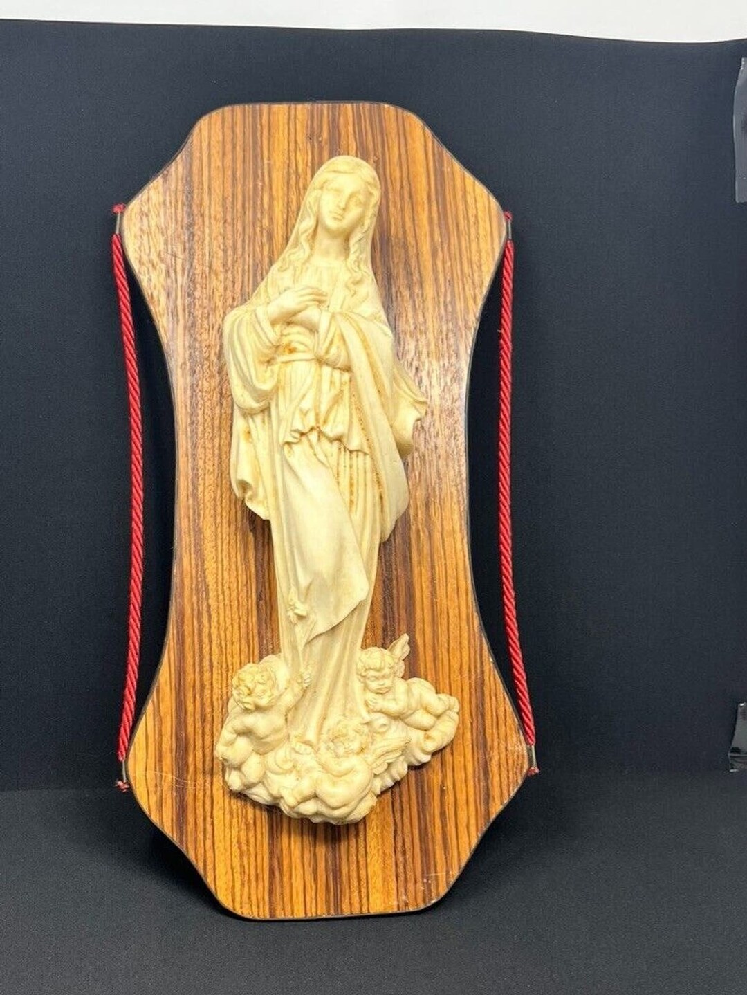 RARE VTG Virgin Mary Plaque Madonna With Angels Aculpture by A Santini ...
