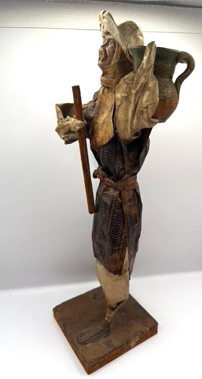Mexican Paper Mache Figure Folk Art Man Carring Stick and Water Canter ...