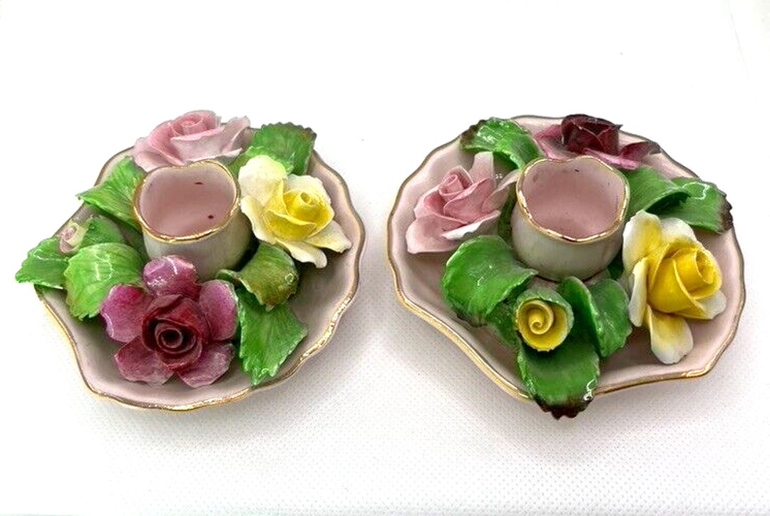 Best Bone Denton China England Flower Candle Holder - Etsy
