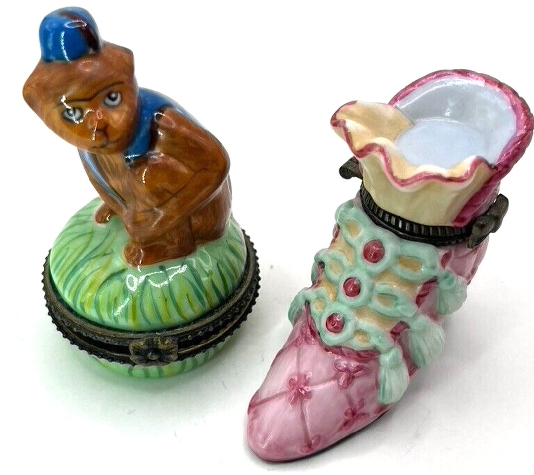 Victorian Woman Shoe and Monkey With Hat Hinged Ceramic Trinket Boxes ...
