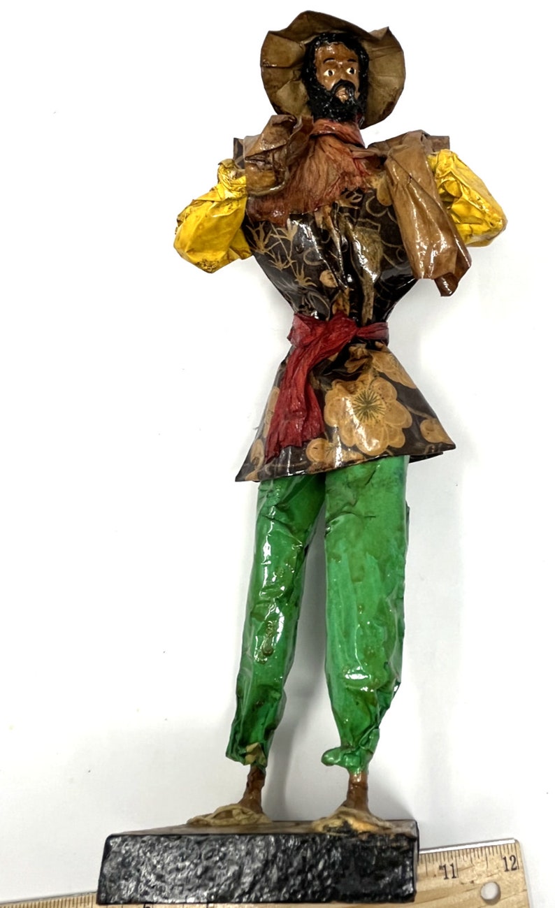 Color Full Folk Art Paper Mache Man Carrying Bag With Pottery - Etsy