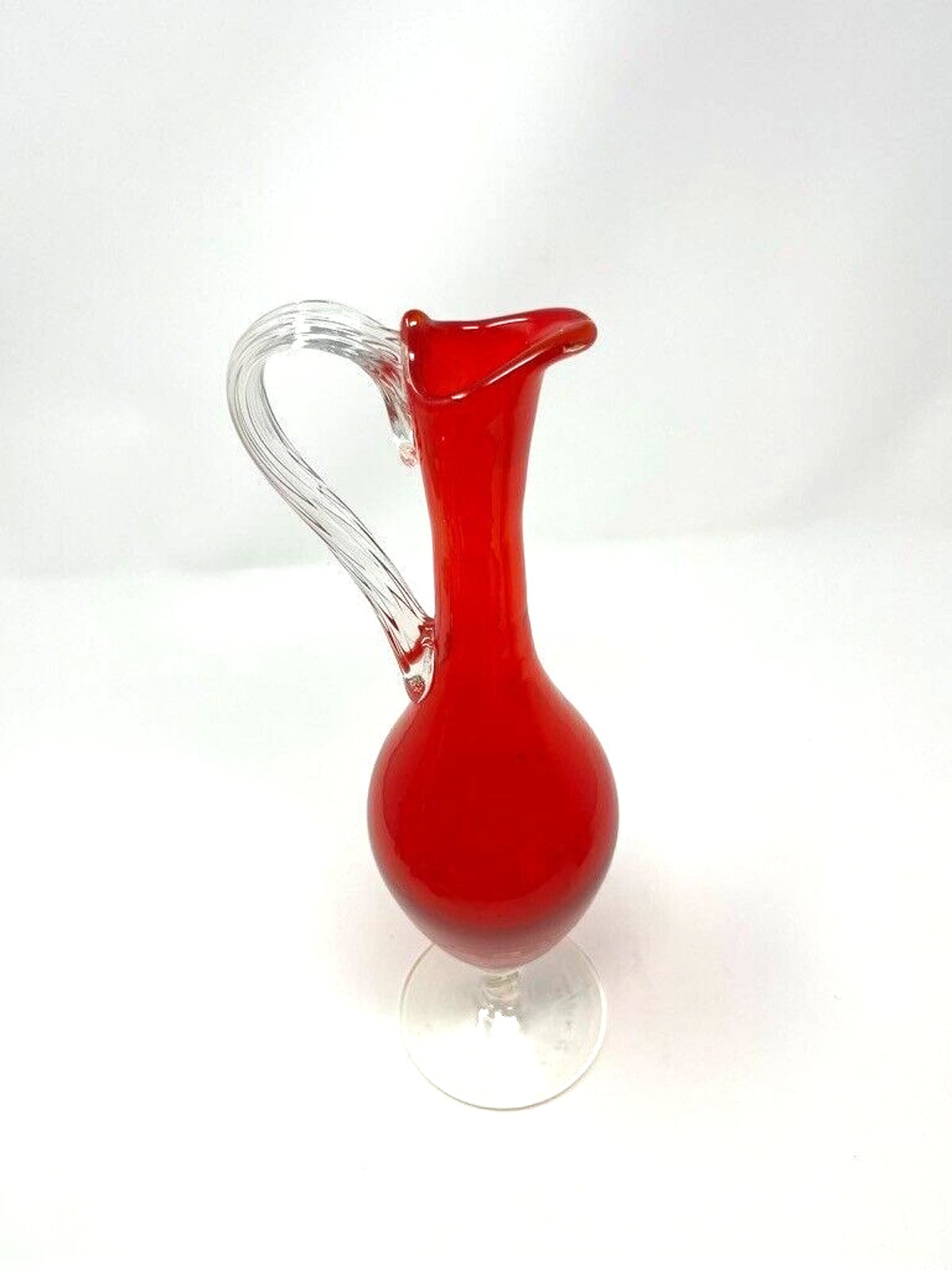 Vintage Mid Century Modern Italian Art Glass RED Ewer Pitcher Twisted ...