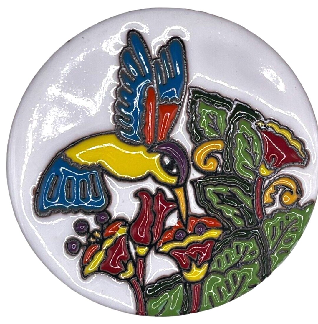 Ceramic Talavera Glossy Raised ROUND Tile 4.25 With Hummingbird Image ...