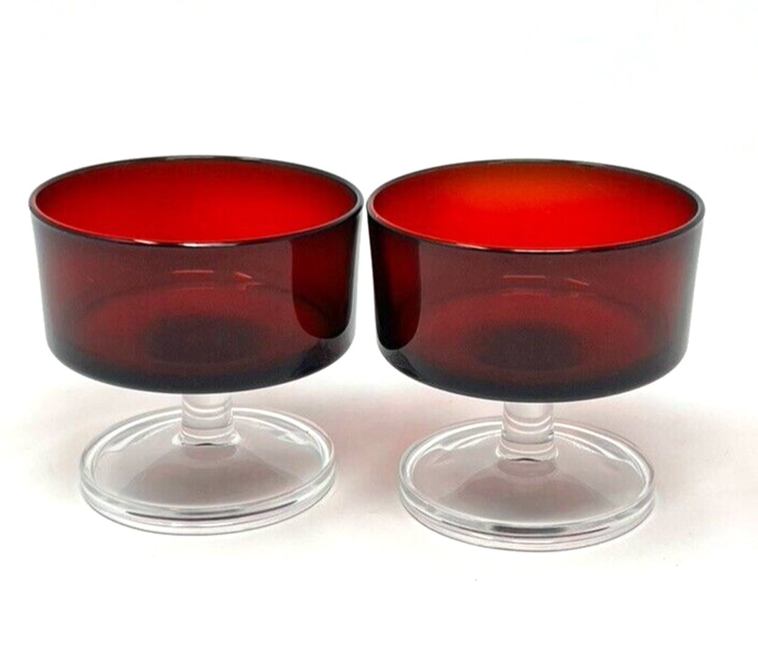 Lot of 2 Vintage Ruby Red Glass Sherbet Ice Cream Custard Cups France 3 ...