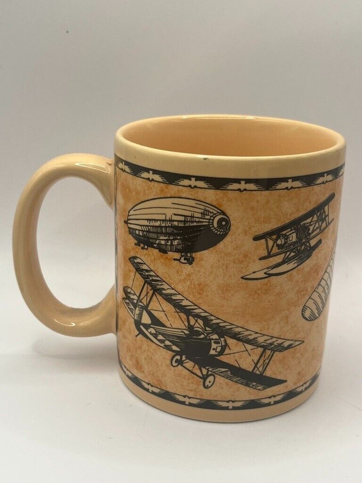 Vintage Russ Berrie Aviation Theme Coffee Mug Airplanes Wright Brothers ...