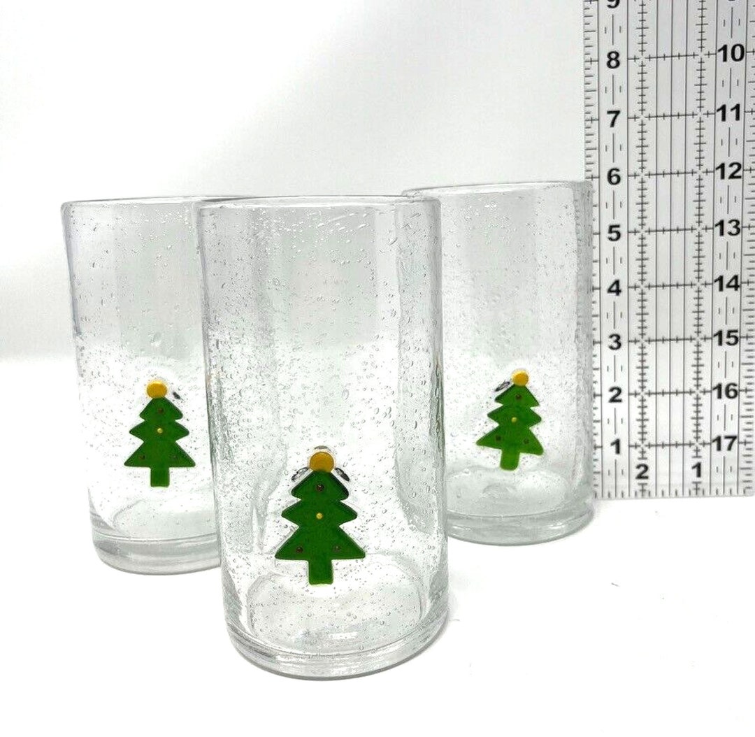 Set of 3 Christmas Drinking Glasses, Christmas Tre Fused Hand Blown ...