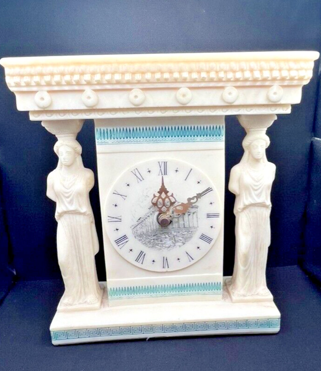 Rare High Quality Alabaster Mantel Clock With 2 Carved KARYATIS Ancient ...