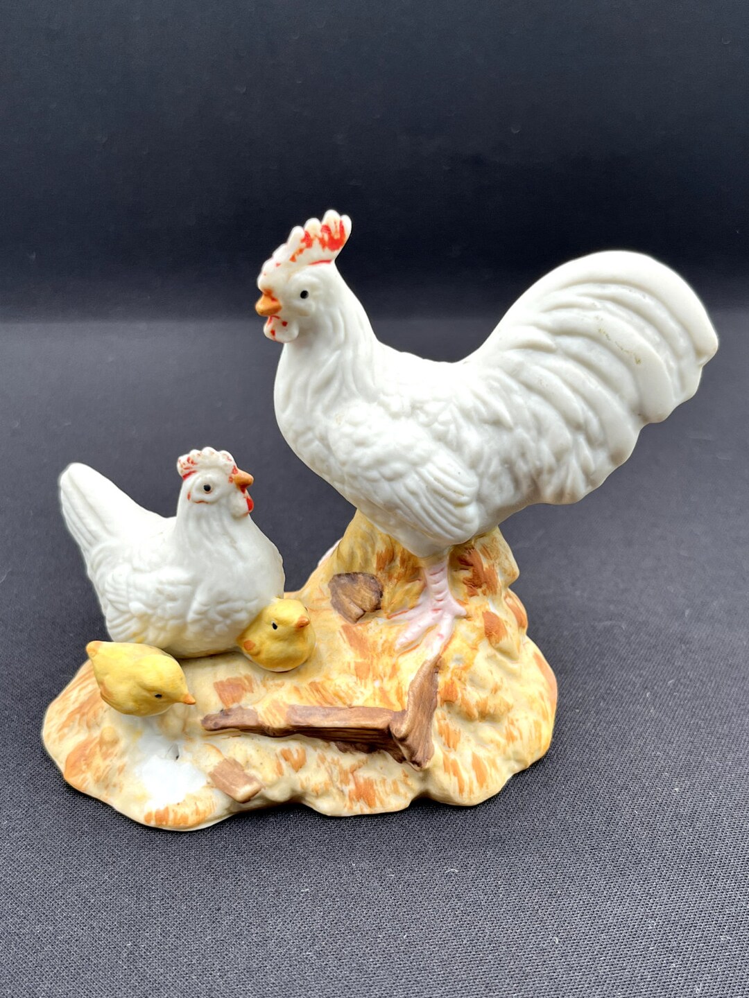 VTG Homco Porcelain Figurine #1459 Chicken Family Rooster Farm Animal 4 ...
