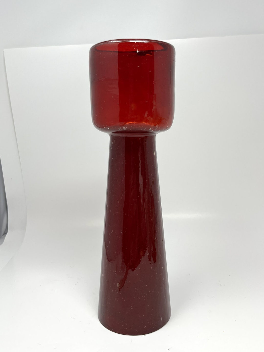 Crate and Barrel Tall Red Ruby Art Glass Candle Holder Candlestick 12 ...