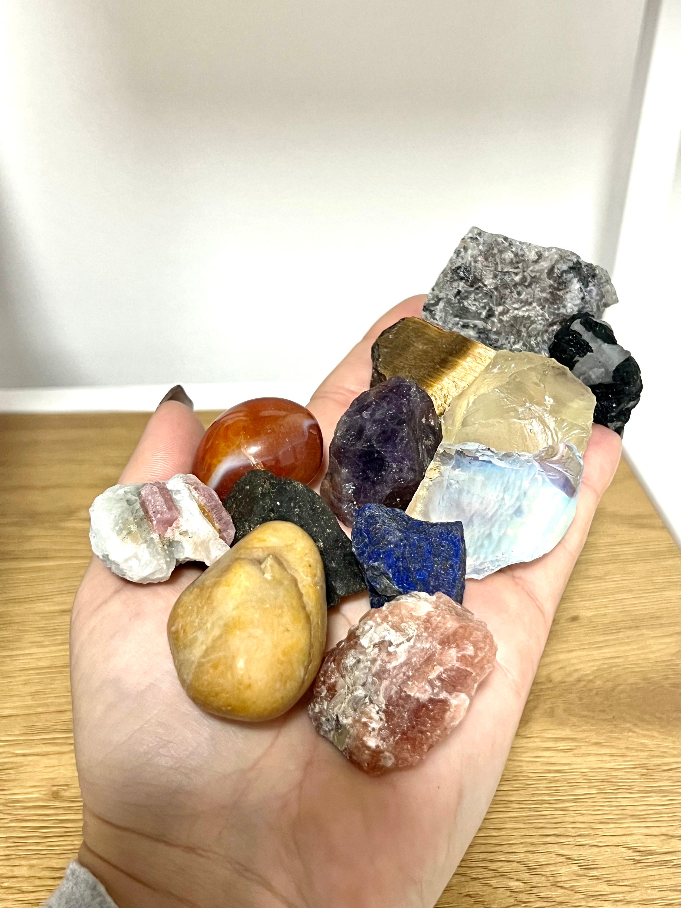 Beginner Gemstone and Crystal Kit, Rough Cut Gemstones, Starter Pack ...