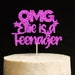 Personalised OMG Teenager Hot Pink Cake Topper Glitter Card Double ...