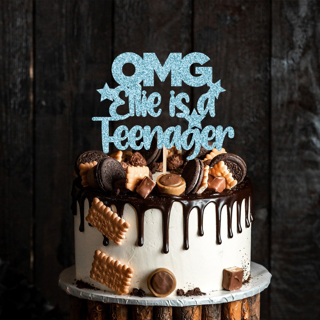 Personalised OMG Teenager Baby Blue Cake Topper Glitter Card Double ...